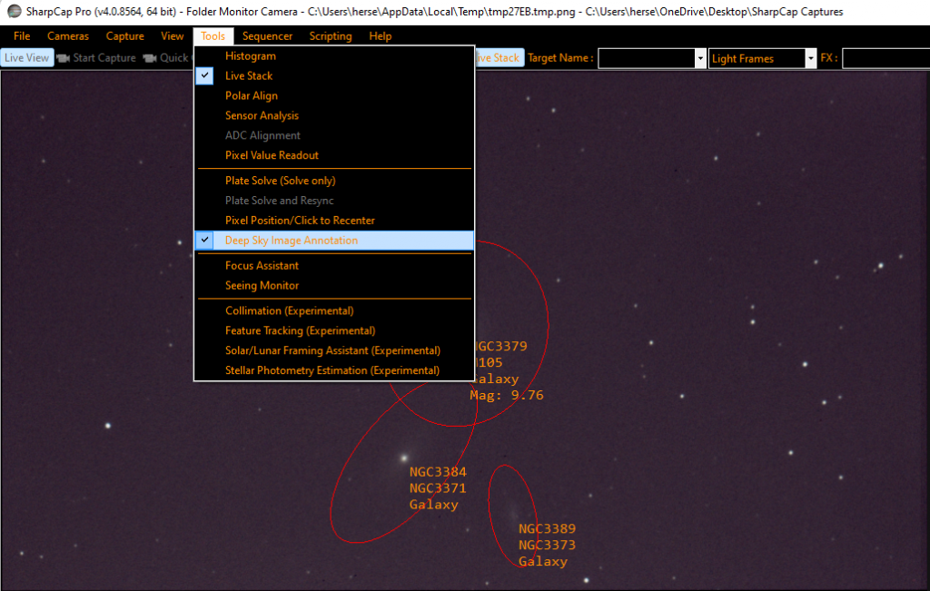 SharpCap Live Stack Deep Sky Annotation – The Suffolk Sky